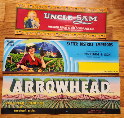 Vintage Fruit Label Set (3) Uncle Sam Exeter District Emperors ...