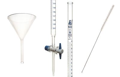 3pc Burette Starter Set - 50mL Glass Burette, Plastic Funnel, Brush ...