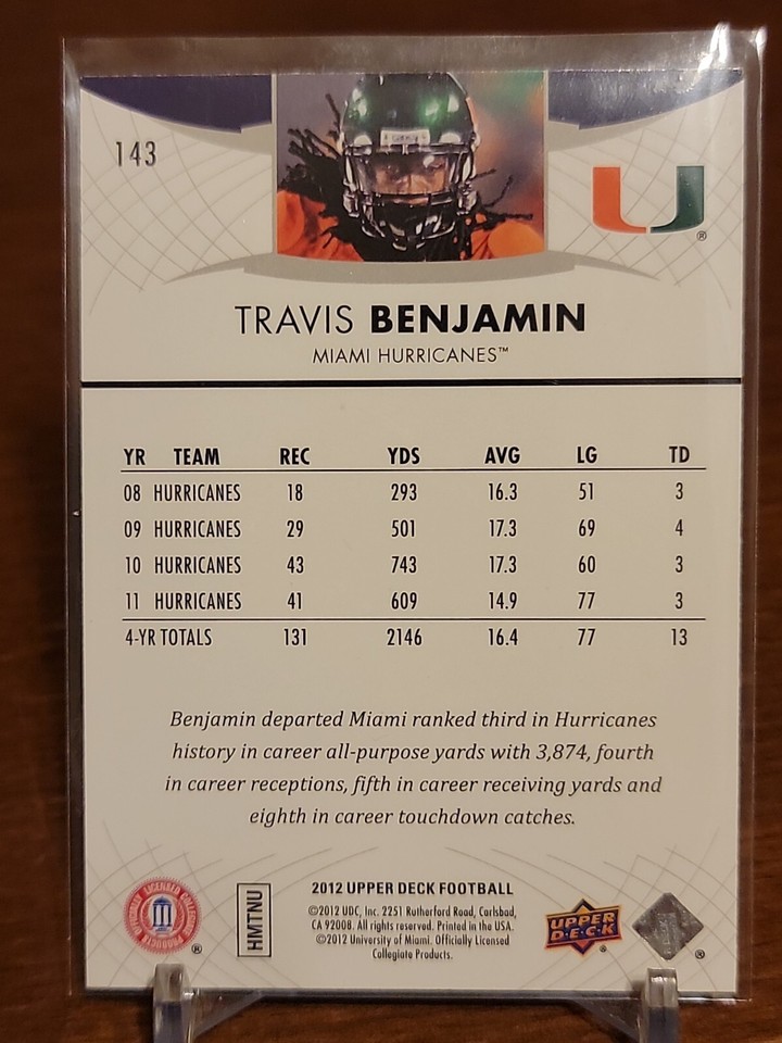 2012 Upper Deck Star Rookies Travis Benjamin Miami Hurricanes | eBay