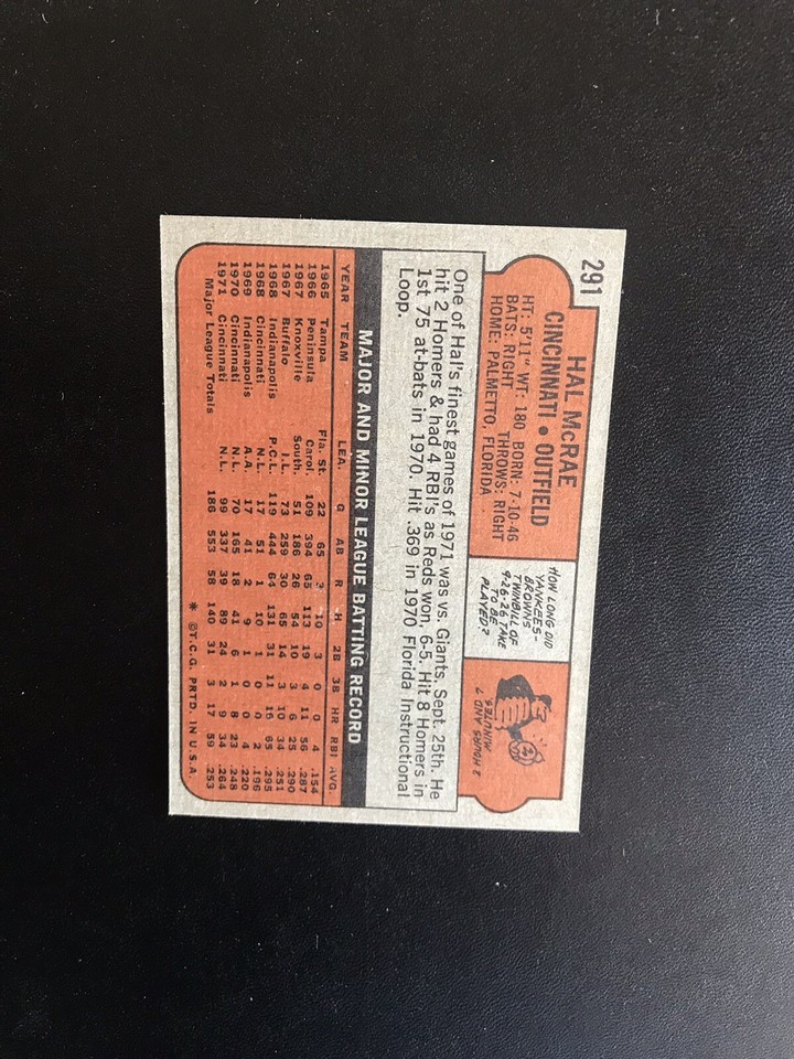 1972 TOPPS #291 HAL McRAE CIN REDS—HIGH END💥*** (tgcs) | eBay