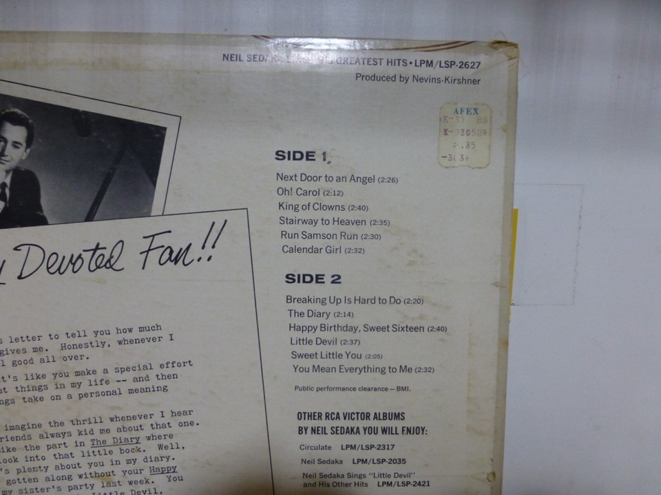 neil Sedaka. sings his greatest hits. living stereo. exc LP | eBay