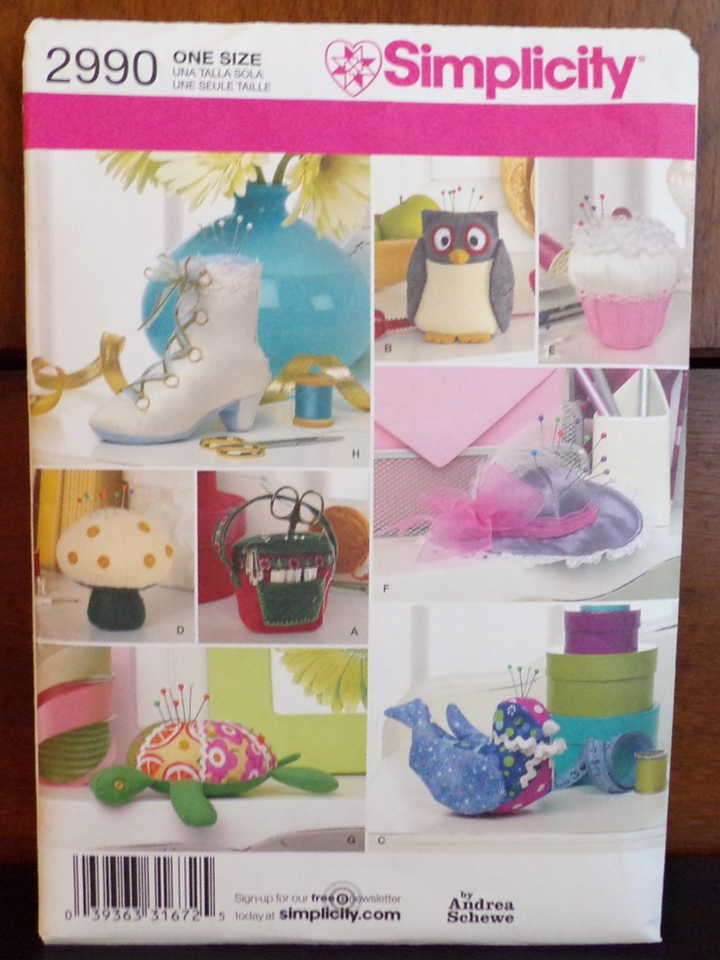 Simplicity Sewing Pattern 2990 Pin Cushions 8 Styles Owl Bird Turtle OS ...