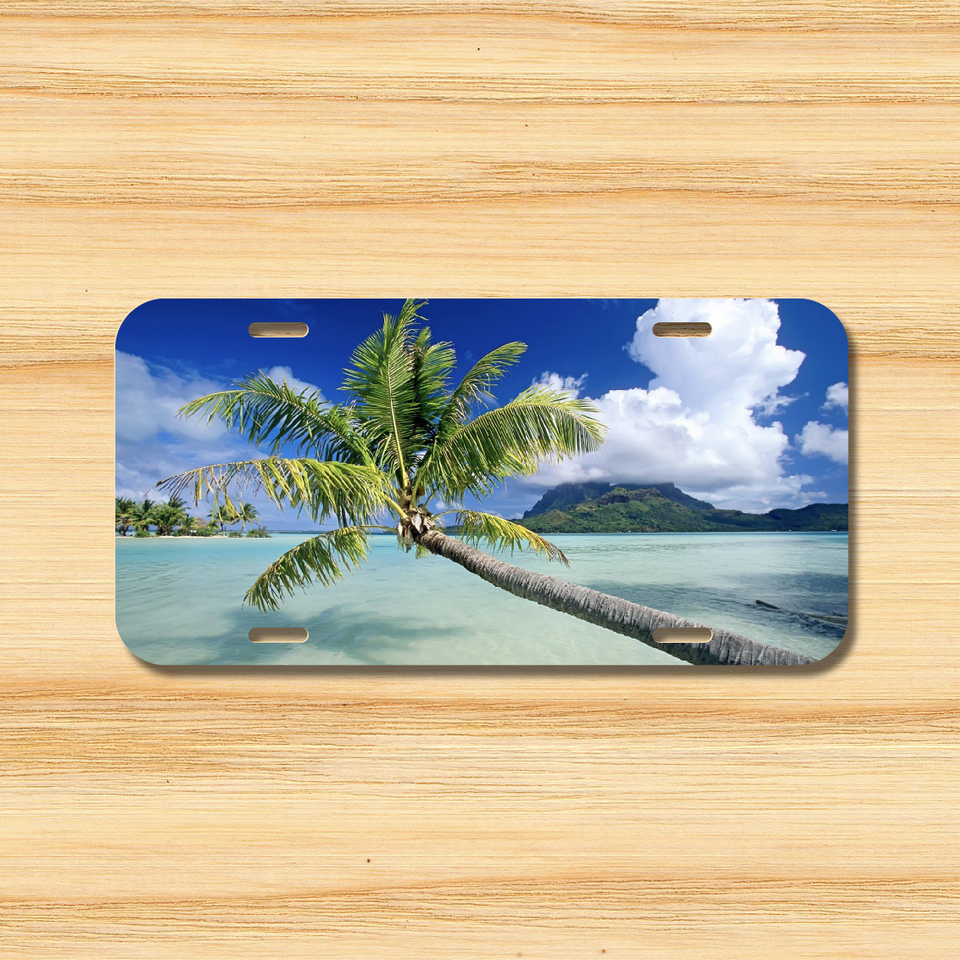Beach Vehicle License Plate Front Auto Tag Plate Palm Tree Ocean Sea ...