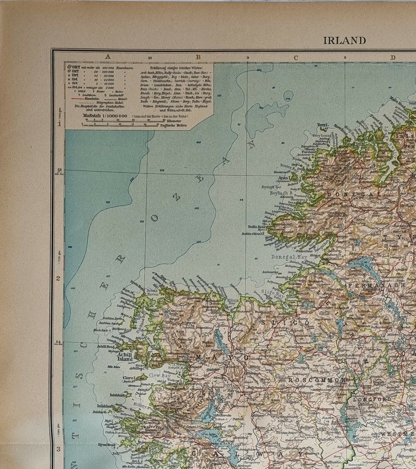 1922 ANTIQUE MAP IRELAND LONGFORD GALWAY CLARE LIMERICK CORK DUBLIN ...
