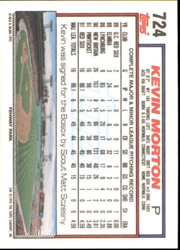 1992 Topps Baseball Card #724 Kevin Morton | eBay