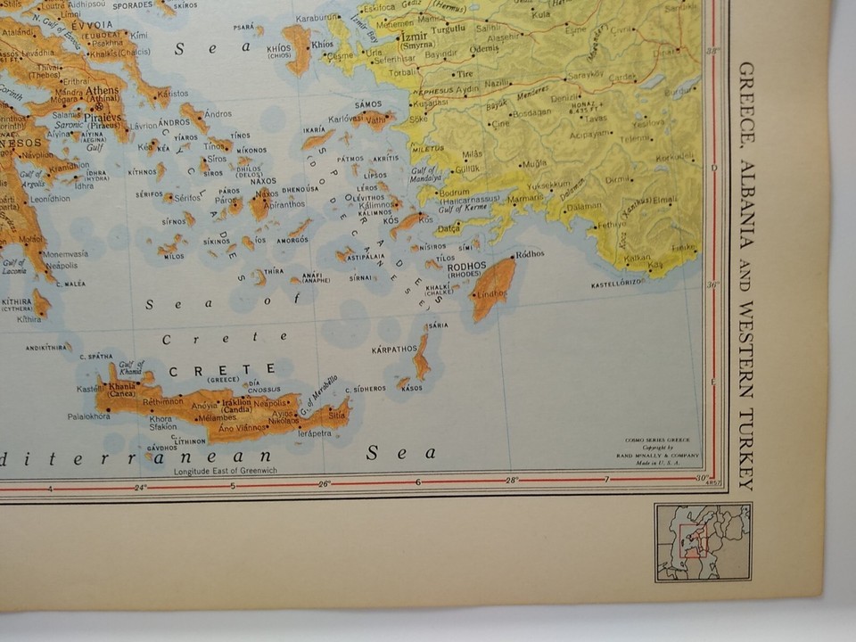 1957 Antique GREECE Atlas Map - Vintage Encyclopedia Britannica World ...