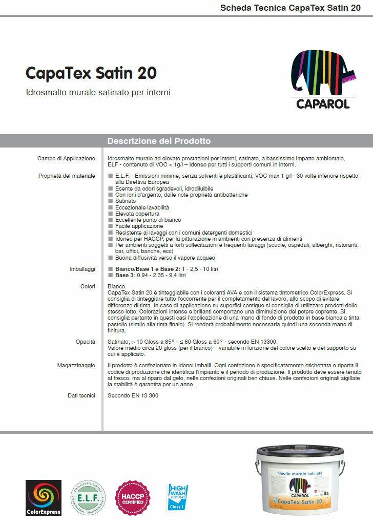 CAPAROL CapaTex Satin 20, Idrosmalto Murale Satinato - lt 2,5 | eBay