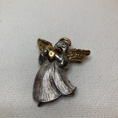 Signed LC Liz Claiborne Two Tone Angel Brooch Pin Pendant | eBay