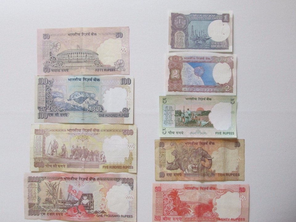 Indian Rupee Currency Paper Money Bank Note 1-2-5-10-20-50-100-500-1000 ...