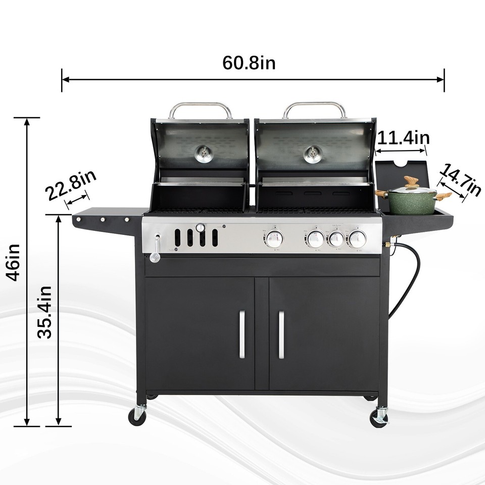 Dual Fuel BBQ Grill Propane Gas & Charcoal Grill with Side Burner ...