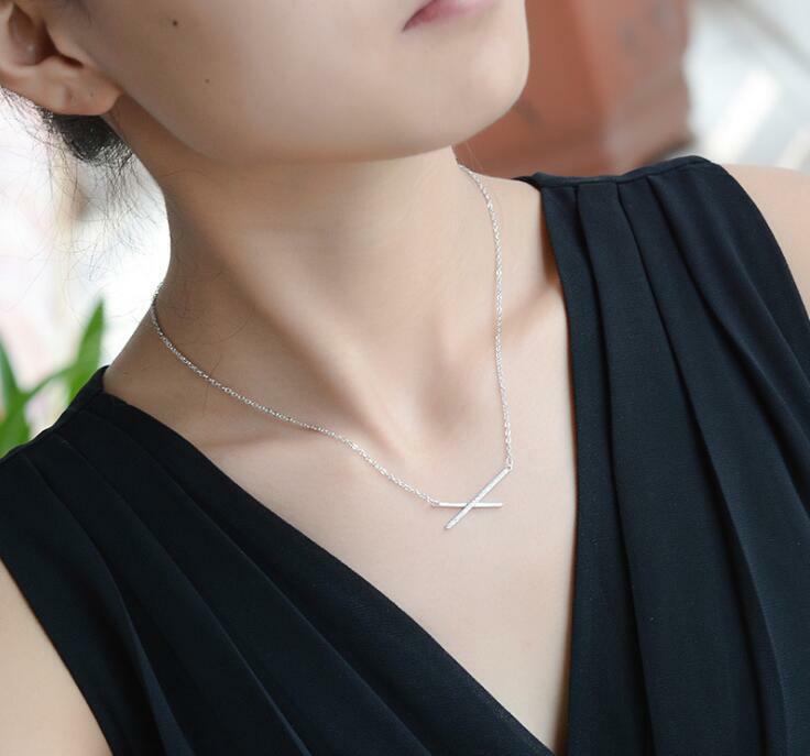 Pave Cubic Zirconia Silver SP Cross X-Shape Pendant Necklace | eBay