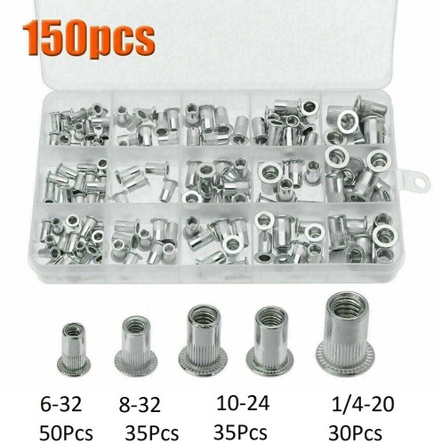 150 SAE Rivet Nut Kit Rivnut Nutsert Assort Set 1/4-20 10-24 8-32 6-32 ...