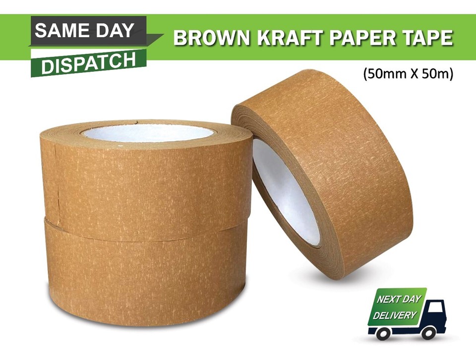 Brown Kraft Paper Packaging Parcel Tape Eco Friendly Recyclable 50mm ...