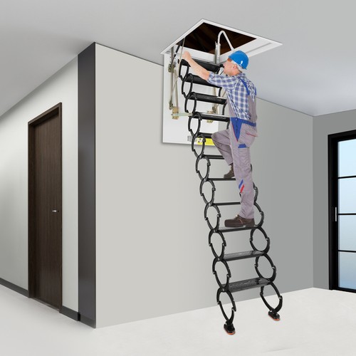 9.8ft Attic Loft Pull Down Ladder 11Step Wall Mounted Folding Loft ...