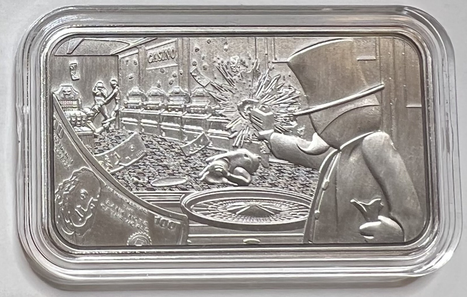 PIT BULLION Heist The Casino Monopoly Man 1 oz Silver Antique Bar 100 ...