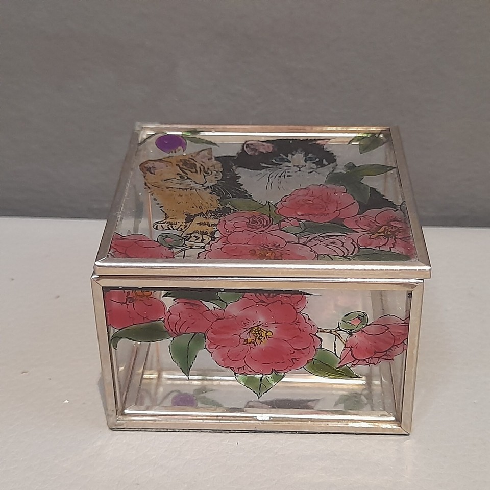 Retro Kitsch Decorative Glass Kitten Design Trinket Box Kitties Kitty ...