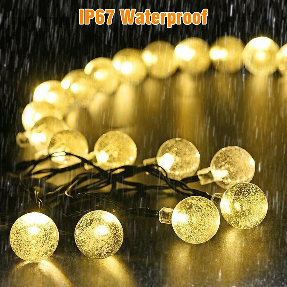 25.5ft 30 LED Solar String Lights Crystal Ball Outdoor Waterproof ...