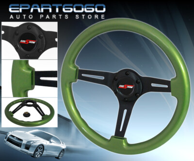 350mm Deep Dish 6-Bolt Green Wood Steering Wheel Vip Godsnow Button ...