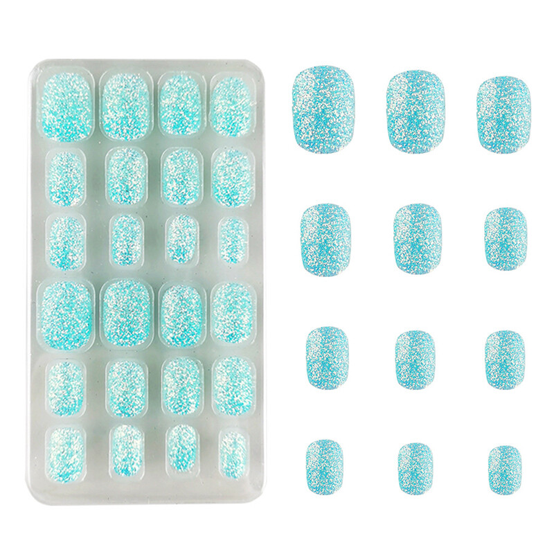 24Pcs Kid Childrens Girls Fake Stick Press On False Finger Nails Full ...