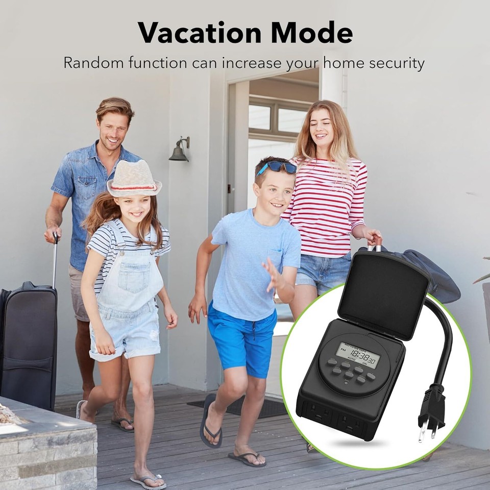 BN-LINK 7 Day Outdoor Heavy Duty Digital Programmable Timer Dual Outlet ...