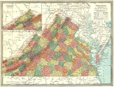 VIRGINIA state map. Counties 1907 old antique vintage plan chart | eBay