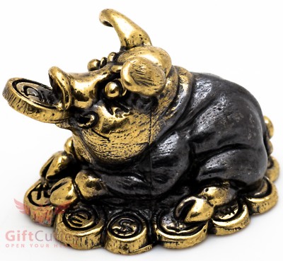 Brass Pig piglet with coin Feng Shui talisman charm luck IronWork | eBay
