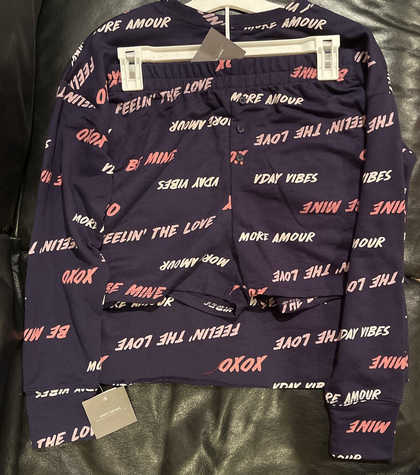 GRAYSON THREADS SLEEPWEAR SZ XS WORDS VDAY VIBES 2PC Top Shorts ...