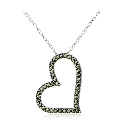Sterling Silver Marcasite Sideways Open Heart Necklace | eBay