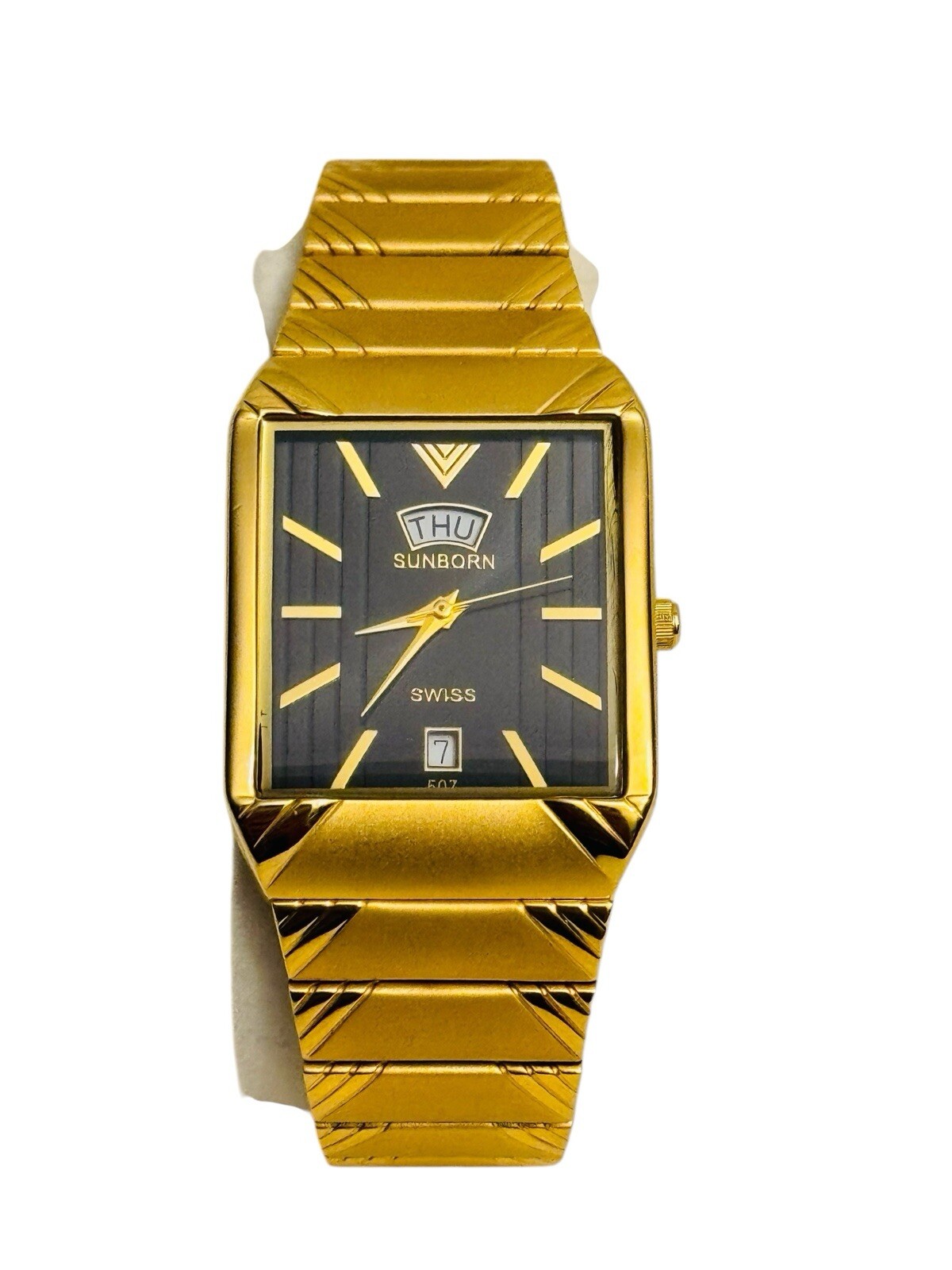 Sunborn Swiss 23k Gold Watch Day-Date-Quartz-New Batt… - Gem