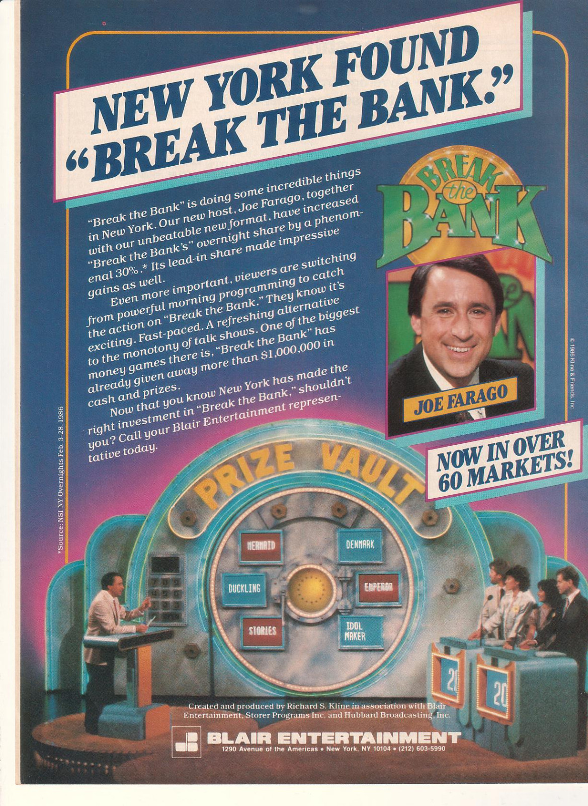 Joe Farago Break The Bank 1986 Ad- success in NY/now in 60 markets | eBay