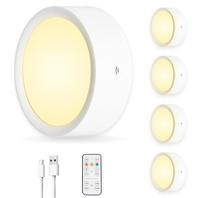 4 Pcs LED Pucks Lights Indoor Under Cabinet Lights LED USB Rechargeable ...