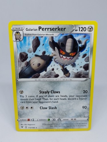POKEMON CARD NON HOLO GALARIAN PERRSERKER 113/185 RARE NM/M VIVID ...
