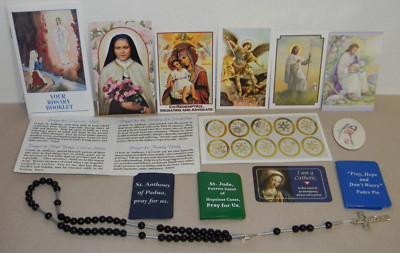 Religious lot pocket St Pio Jude Anthony relic medal prayer card rosary ...