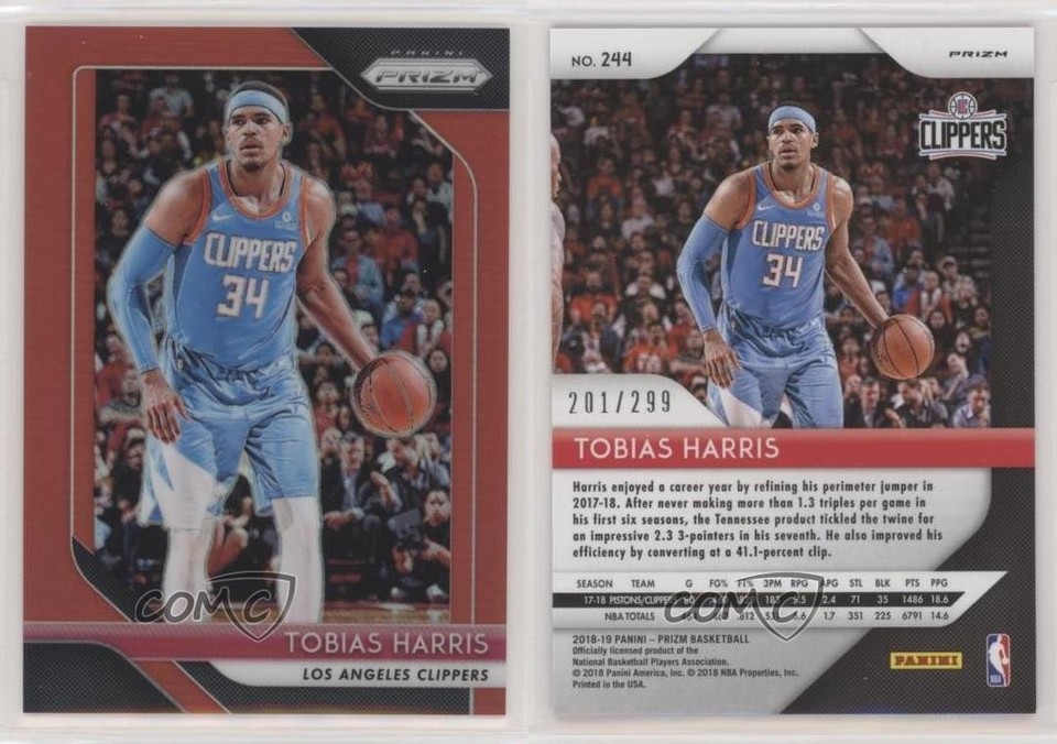 2018-19 Panini Prizm Red Prizm 201/299 Tobias Harris #244 z7h | eBay
