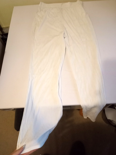women's new look white split leg Crinkle straight Trousers Size medium ...