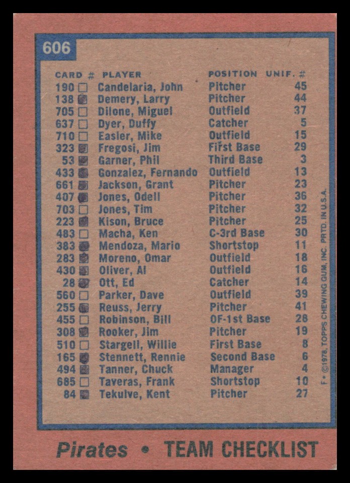 1978 Topps Pittsburgh Pirates #606Pittsburgh Pirates VG-EX 4J | eBay