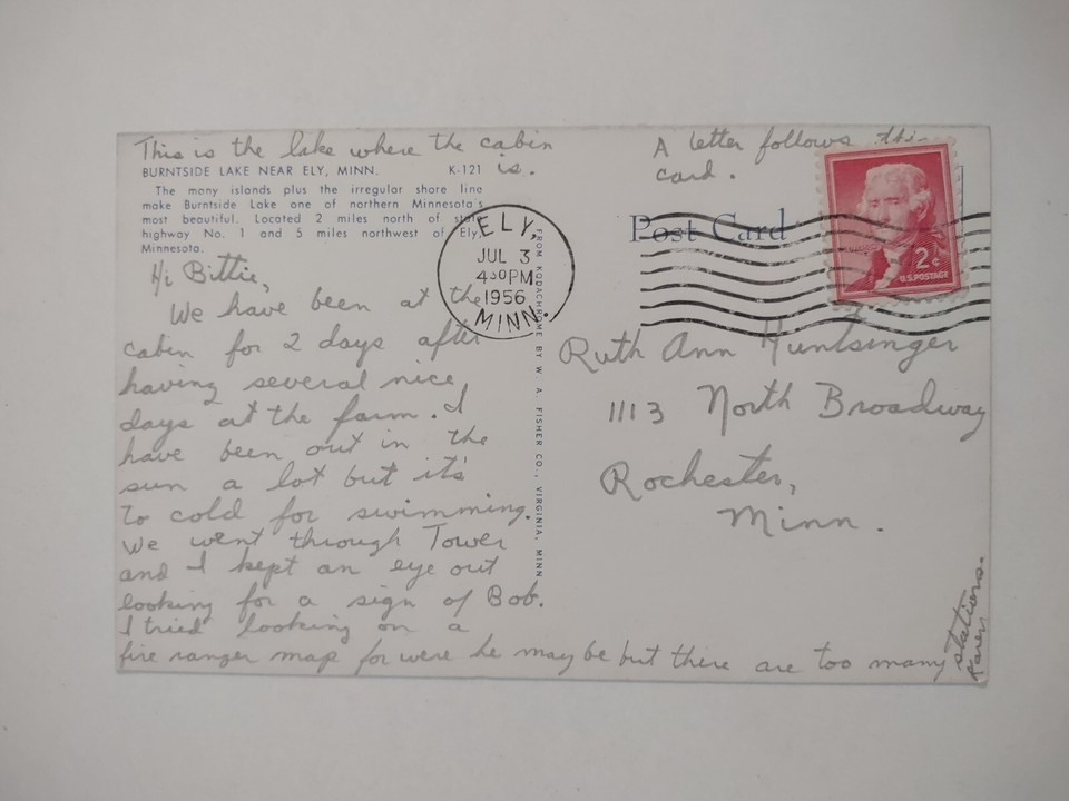Vintage Postcard Burntside Lake Ely Minnesota 1956 AA37 | eBay