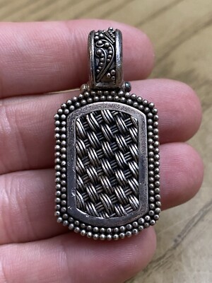 Designer BA Suarti Sterling Silver 925 Signed Woven Dog Tag Dangle Drop ...