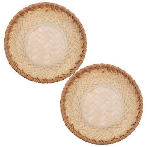 2pcs Small Bamboo Woven Basket - Round Basket For Fruits Snacks Candy ...