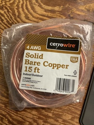 CERRO WIRE 15 FT GROUND WIRE 4 AWG GAUGE SOLID BARE COPPER 200A SERVICE ...