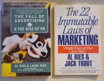 2 Book Lot by Al Ries ~ 22 Immutable Laws of Marketing + Fall of Adv ...