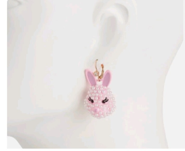 NWT Betsey Johnson Easter Bunny Earrings Pink with Pearls | eBay