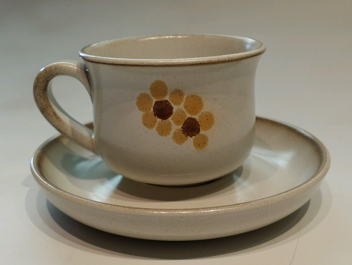 9 Pc Denby Minstrel Orange Yellow Flowers Floral Brown Trim Cup,Saucer ...