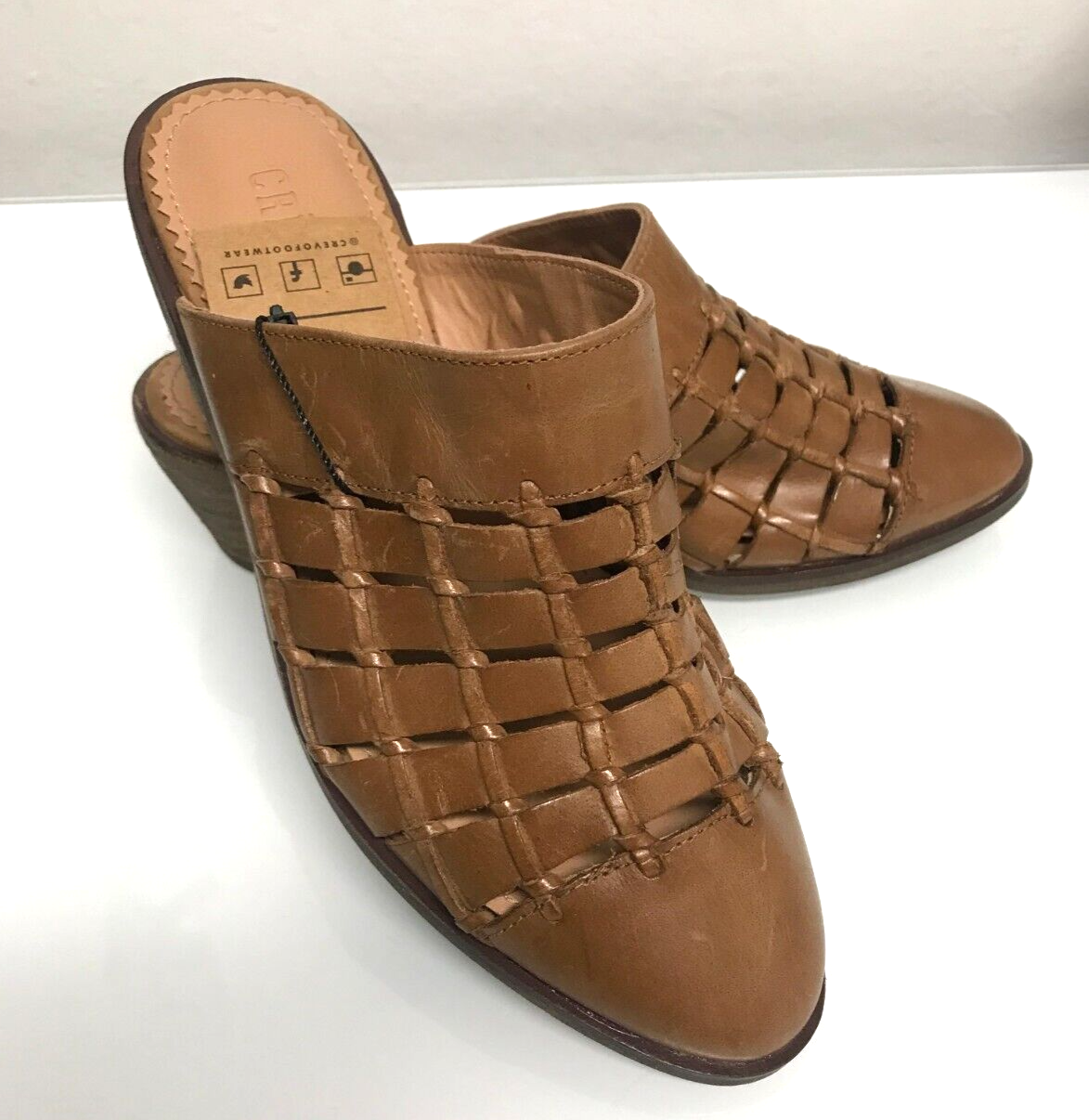 Crevo Luella Leather Block Heel Chestnut Mule Woven Size K5 | eBay
