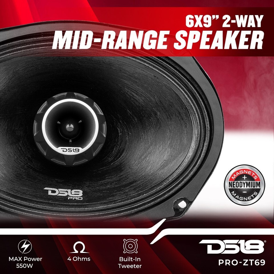 DS18 PRO-ZT69 6x9 Mid-Range with Bullet Tweeter 550W Water Resistant 2 ...