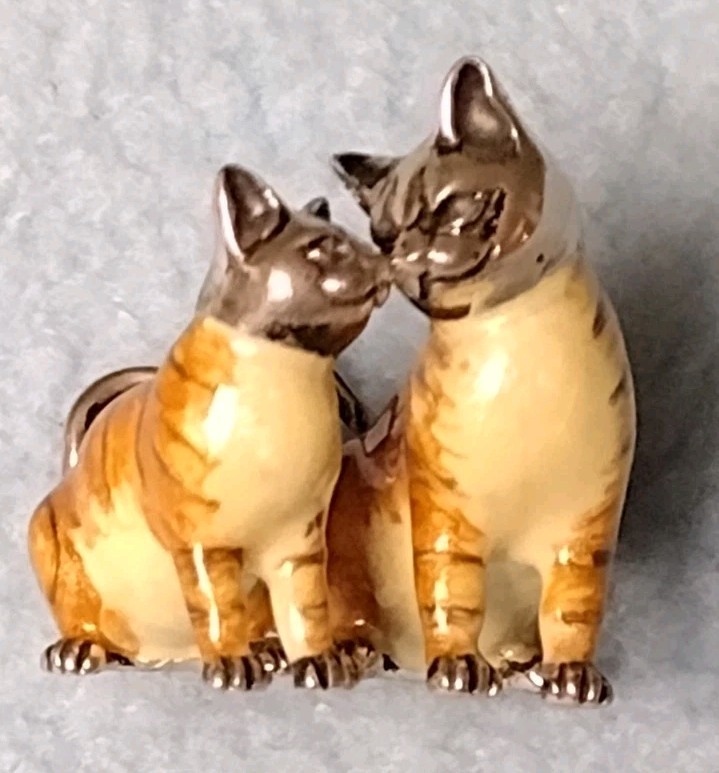 SATURNO STERLING AND ENAMEL GINGER CATS FIGURINE, Marked 925 ITALY ...