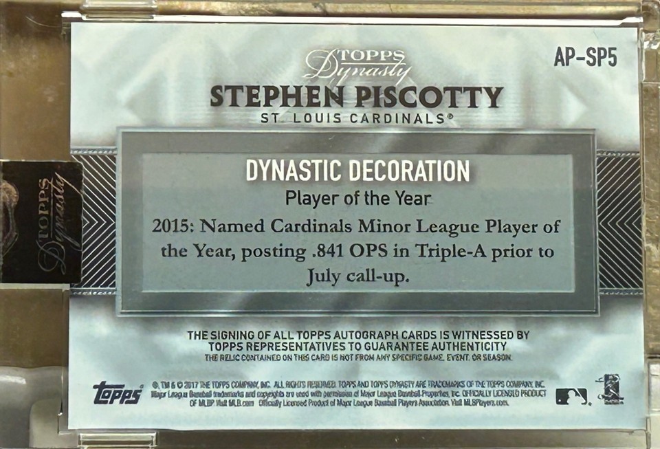 2017 Topps Dynasty STEPHEN PISCOTTY Dynastic Decoration Patch and Auto ...