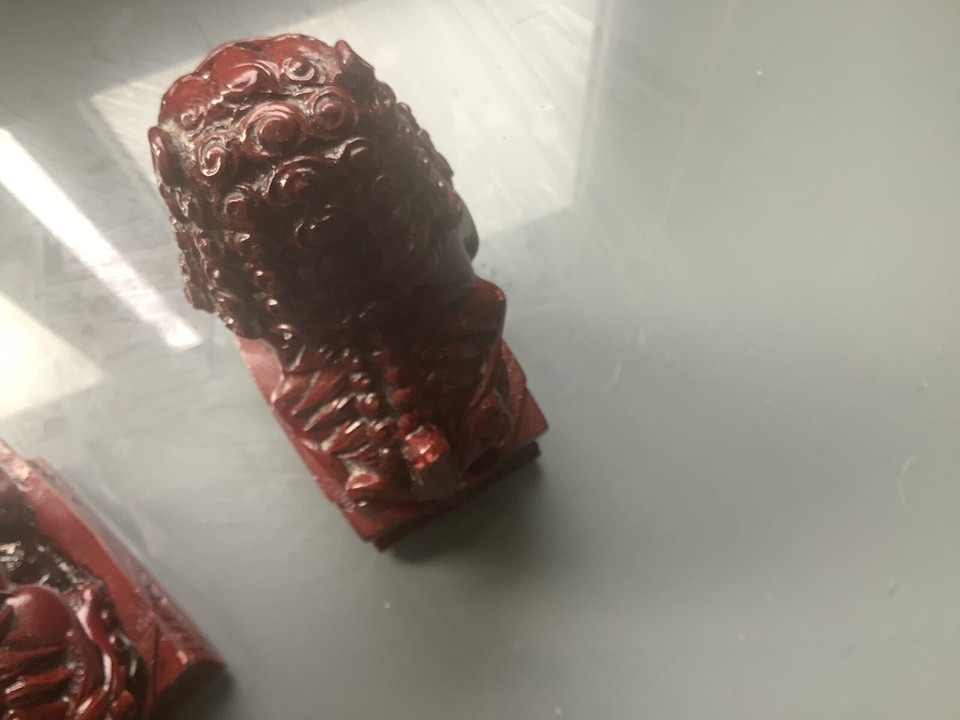 Pair Of Vintage Chinese Guardian Lions Red Resin Foo Dog Figurines ...