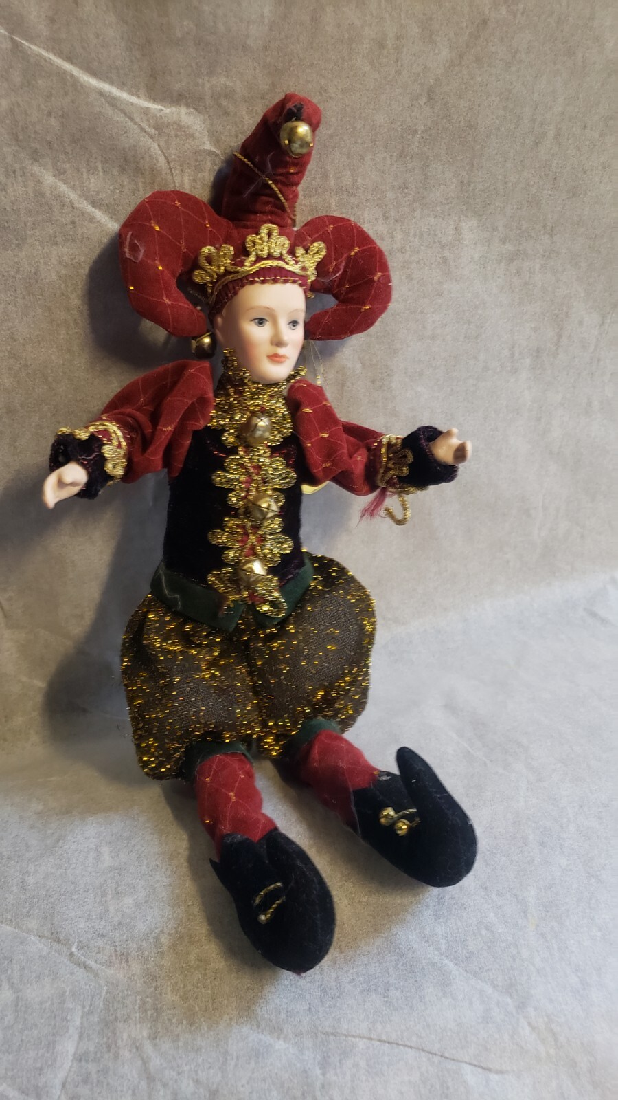 Louis Nichole Victorian Elf Jester Christmas Ornament Posable Ceramic ...