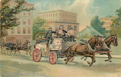 Fire Department, Hose Truck Going to a Fire 1909 Embossed Postcard | eBay